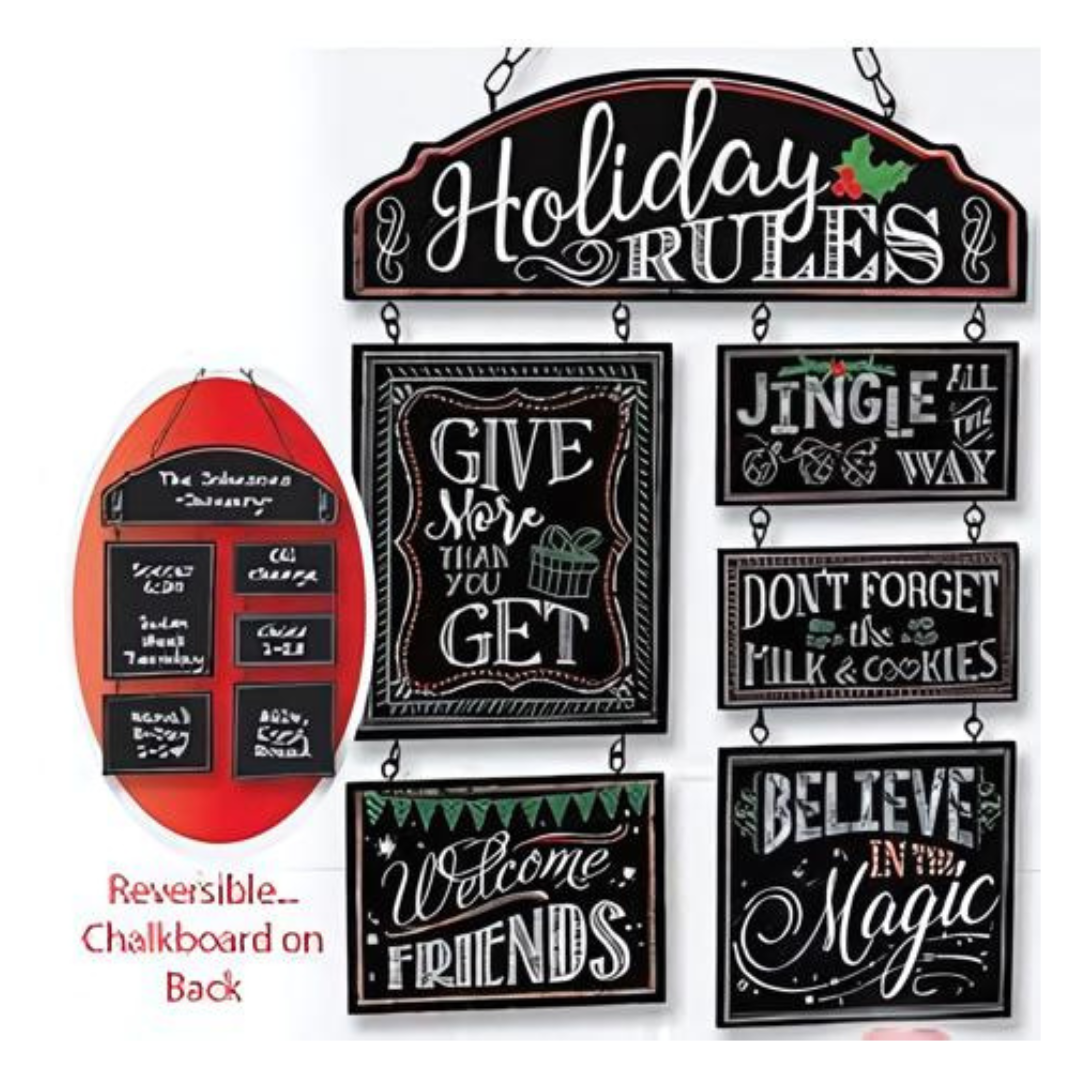 Chalk Talk Holiday Rules Hanging Sign - MoneyDolly